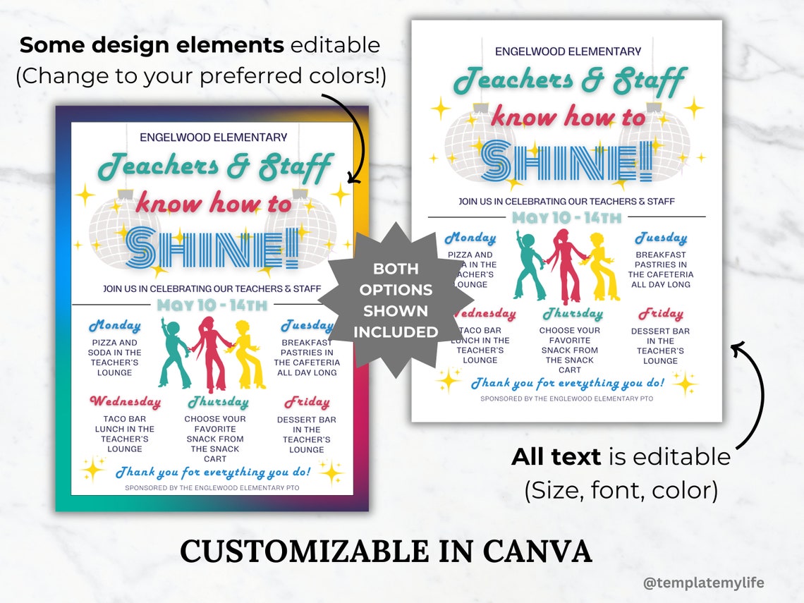 Disco Theme Teacher and Staff Appreciation Week Flyer PTA PTO Template ...
