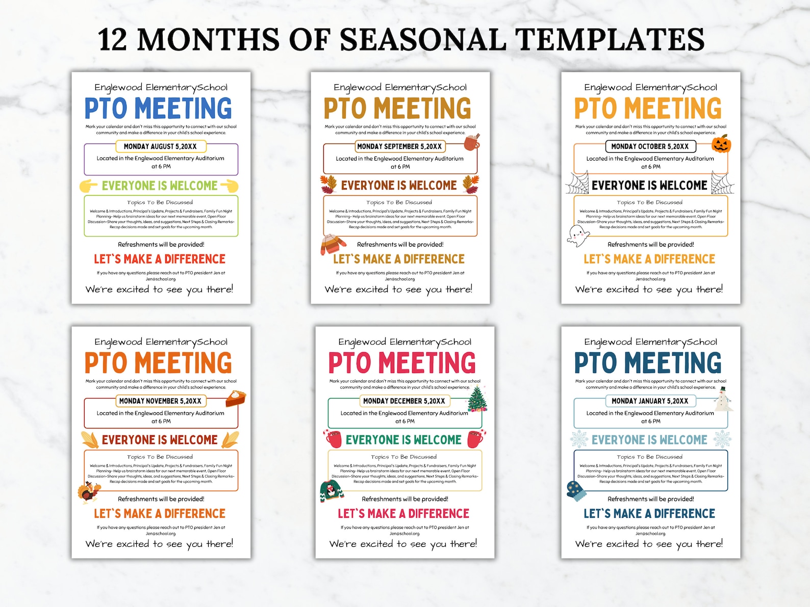 PTO Meeting Flyer Template Bundle Seasonal Pto Flyer Editable Pto ...