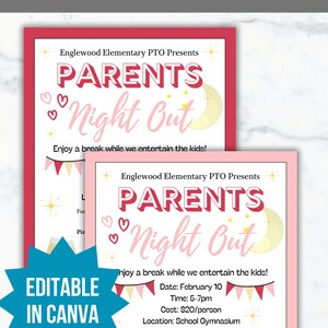 Valentines Parents Night Out Flyer Template PTO School Fundraiser PTA ...