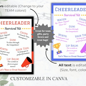 Cheerleader Survival Kit Editable Template Cheer Team Gift Printable ...