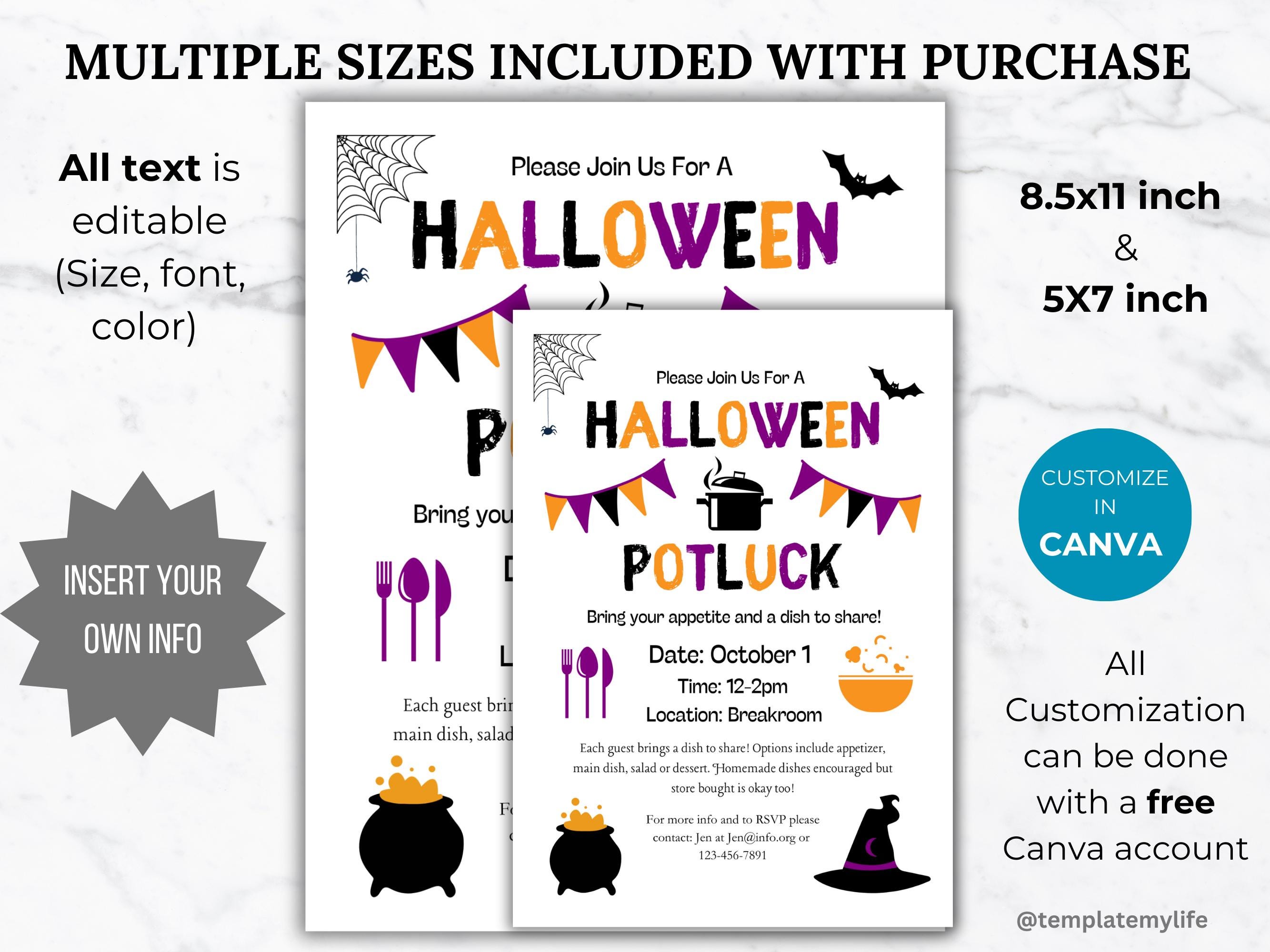 Halloween Potluck Flyer and Sign up Sheet Template Autumn Dinner Party ...