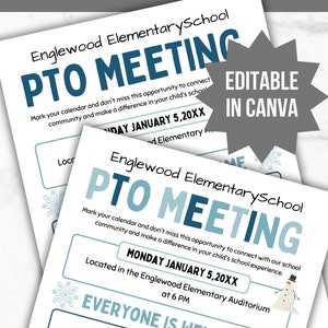 Winter PTA Meeting Flyer Printable PTO School Meeting Flyer Editable ...
