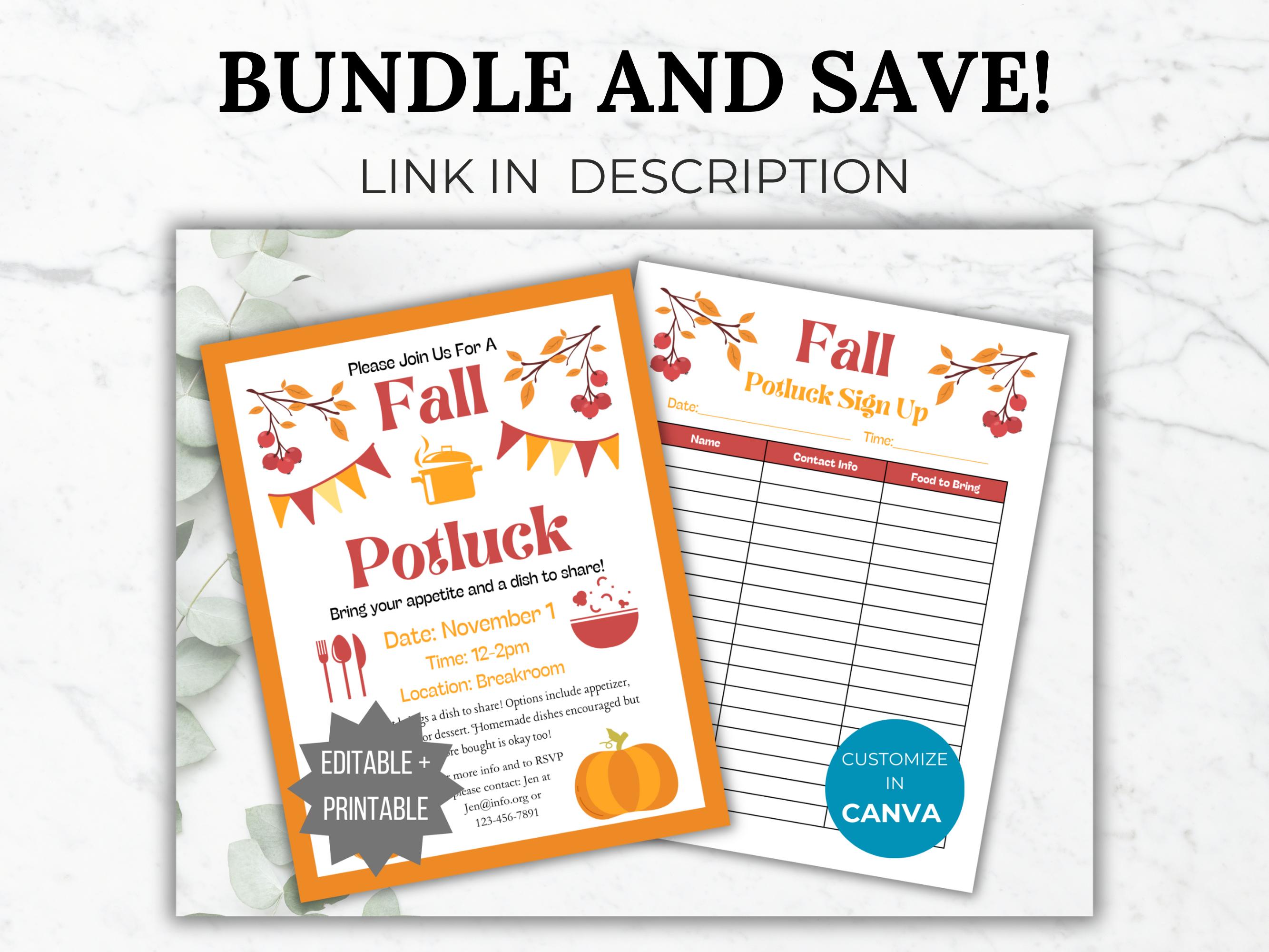 Autumn Potluck Flyer Template Potluck Invitation Flyer Neighborhood ...