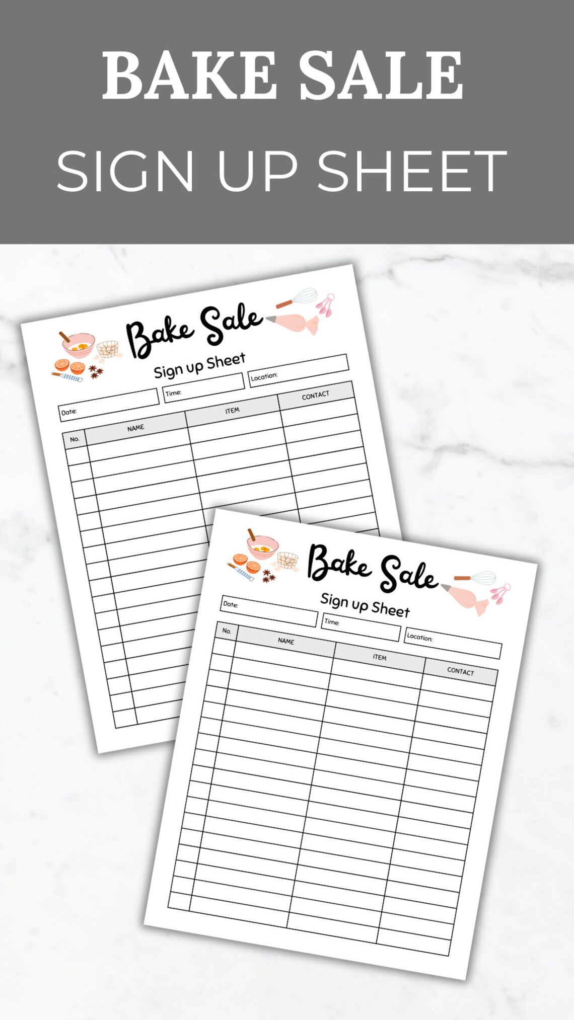 Bake Sale Sign up Sheet Printable School Dessert Sign up List Church ...