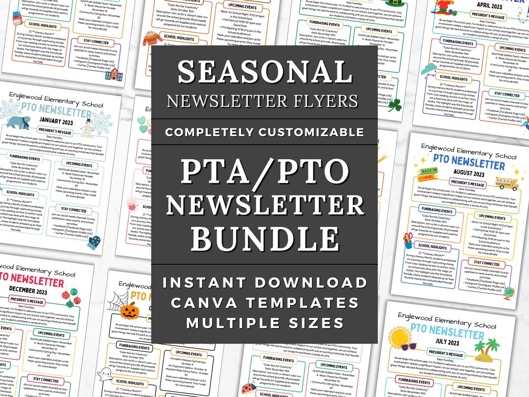 PTA Newsletter Template PTO Newsletter Flyer Bundle Editable School ...