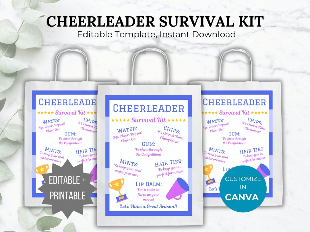 Cheerleader Survival Kit Editable Template Cheer Team Gift Printable ...