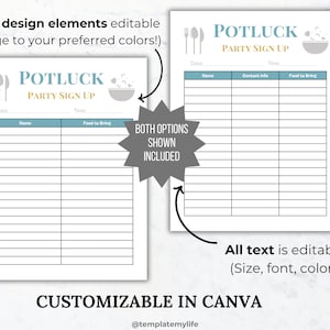 Potluck Invite Template Editable Potluck Sign up Form Bundle Community ...