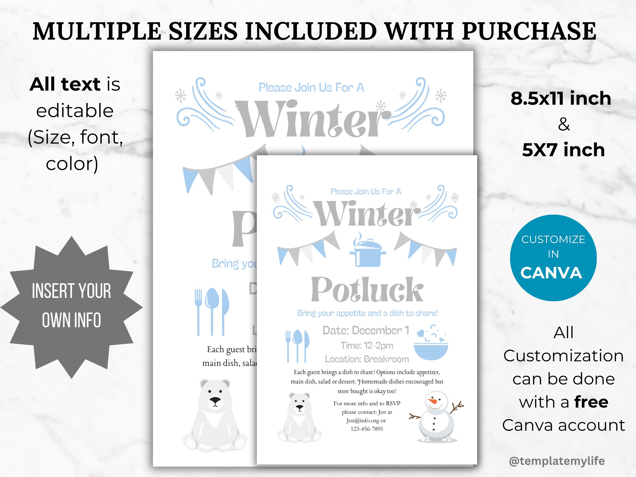 Winter Potluck Flyer Template Potluck Invitation Flyer Neighborhood ...