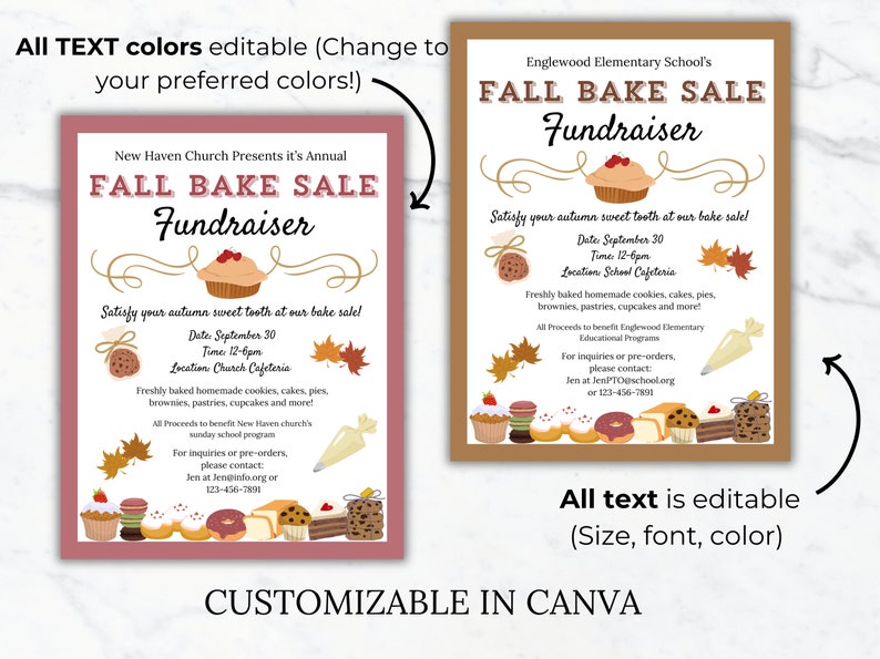 Fall Bake Sale Fundraiser Flyer Template Bake Sale Flyer - Etsy