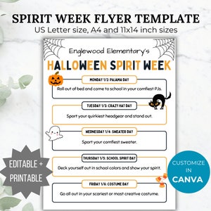 Halloween Spirit Week Flyer Printable PTO School Spirit Flyer Editable ...