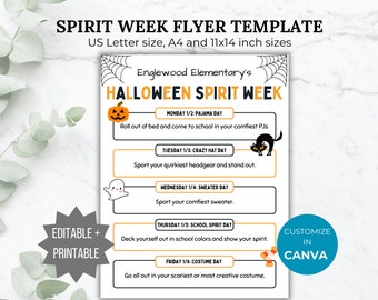 EDITABLE Fall Spirit Week Schedule Template Printable Spirit - Etsy
