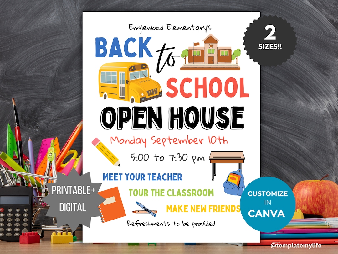 School Open House Invite Template Back to School Open House Night Flyer ...
