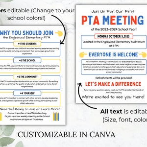 Editable PTA Flyer Bundle PTA Hand Out Templates Why Join the Pta ...