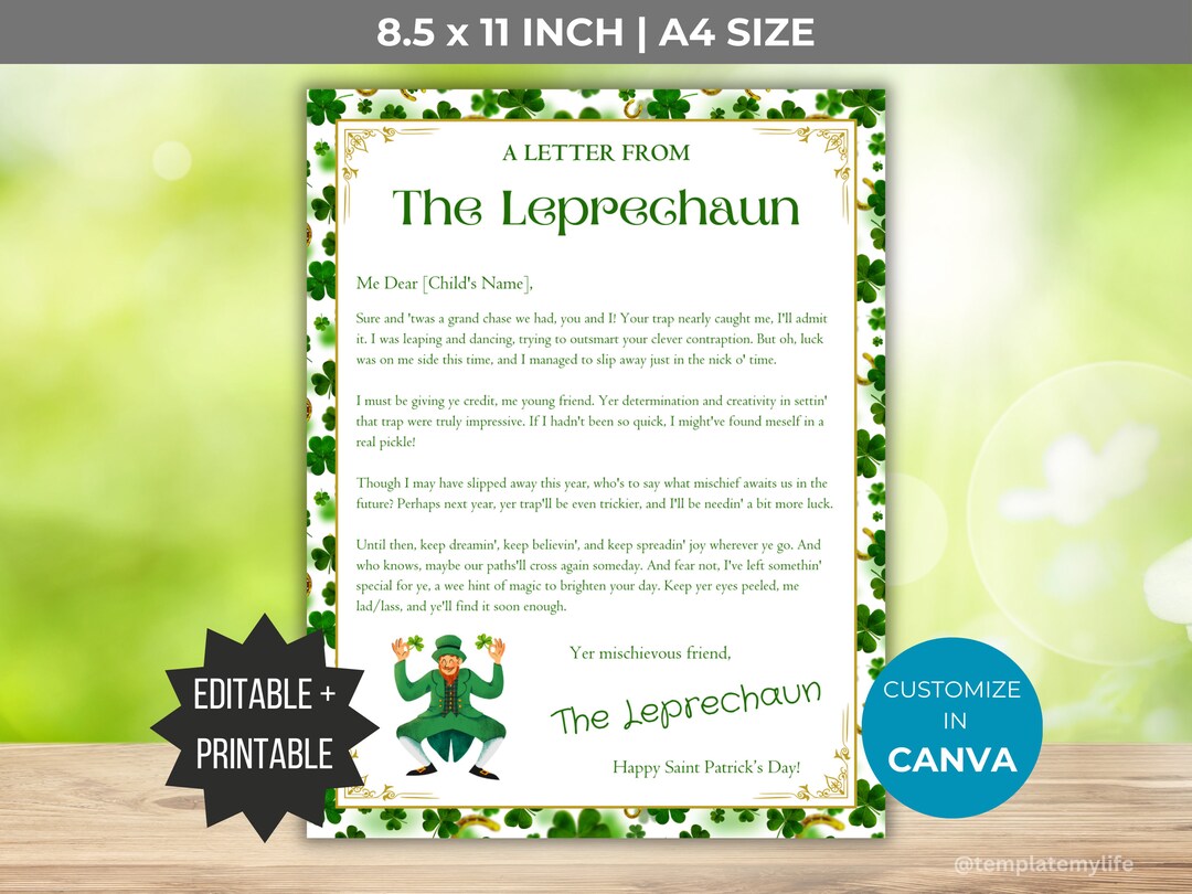 St Patricks Day Leprechaun Trap Letter Printable Leprechauns Gold St ...