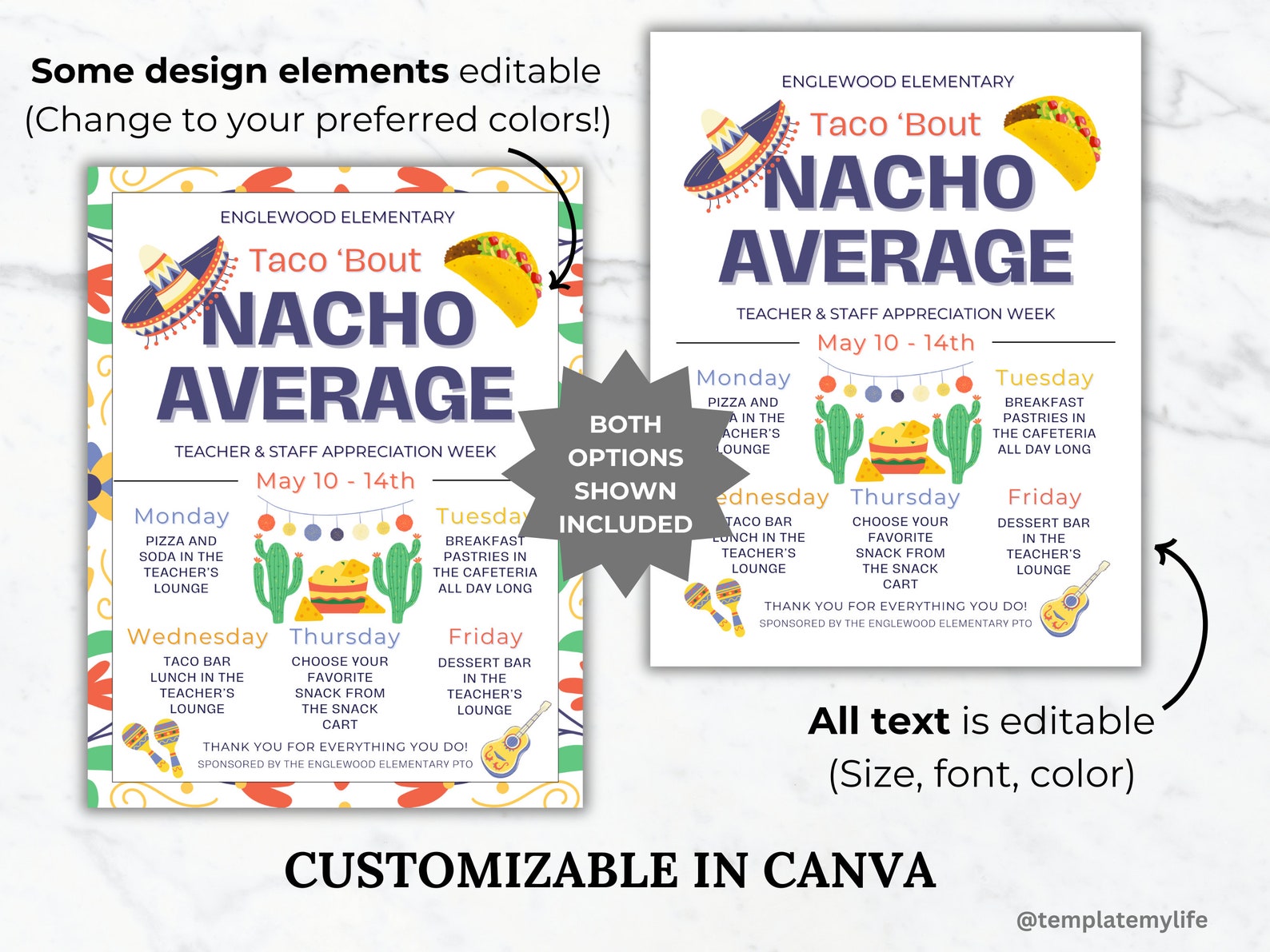 Nacho Average Teacher and Staff Appreciation Week Flyer Template Taco ...