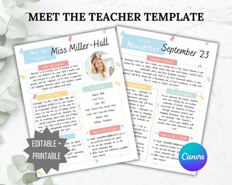 Meet the Teacher Editable Canva Template Class Newsletter - Etsy