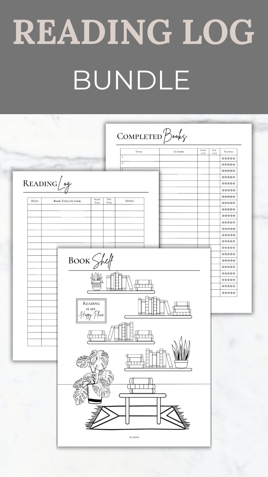 Reading Tracker Printable Bookshelf Reading Log Tracker Digital Book ...
