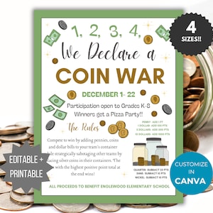 Coin War Fundraiser Flyer Template Coin War Invite Editable School Coin ...