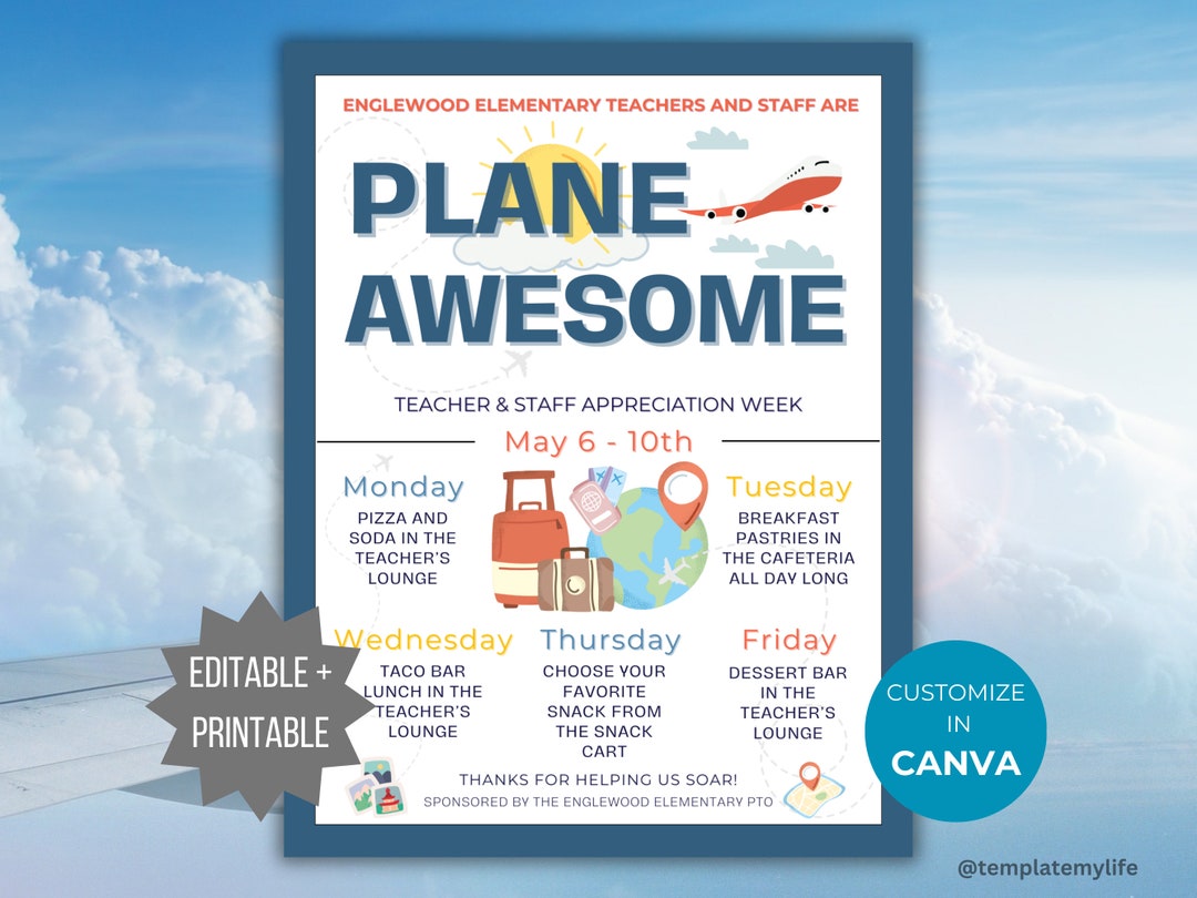 Plane Awesome Teacher Appreciation Week Flyer PTO Staff Appreciation ...