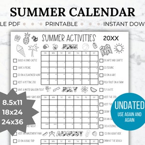 Printable Summer Activities Coloring Poster Summer Checklist Editable ...