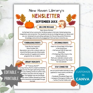 Fall Newsletter Flyer Printable Community Newsletter Flyer Editable ...