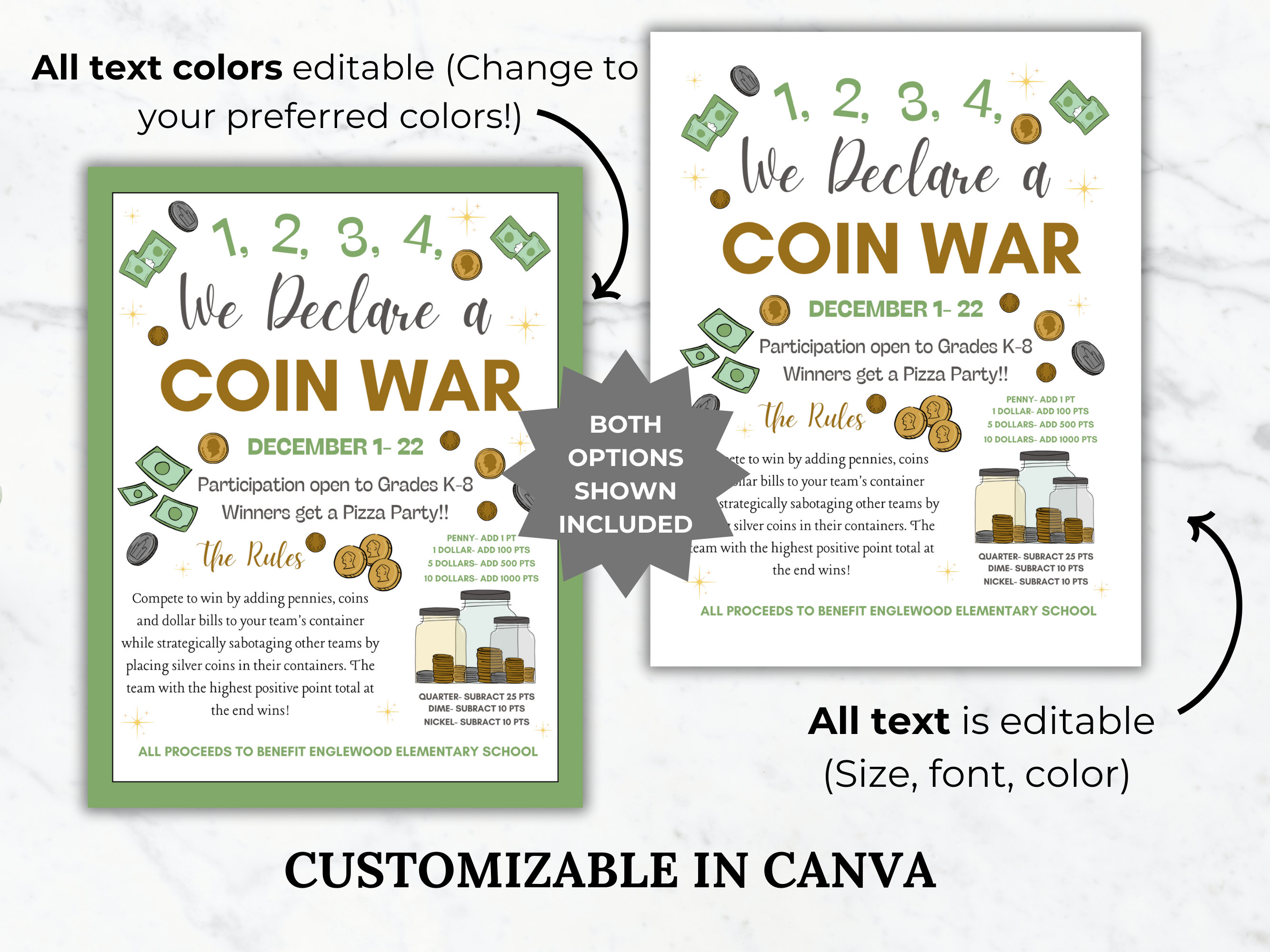 Company Coin War Flyer Template Office Coin War Fundraiser - Etsy Canada