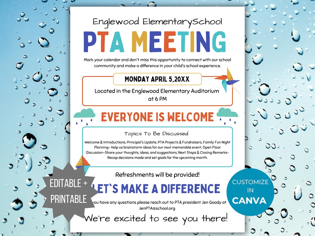 Spring PTA Meeting Flyer Template March Church Flyer Template Pto April ...