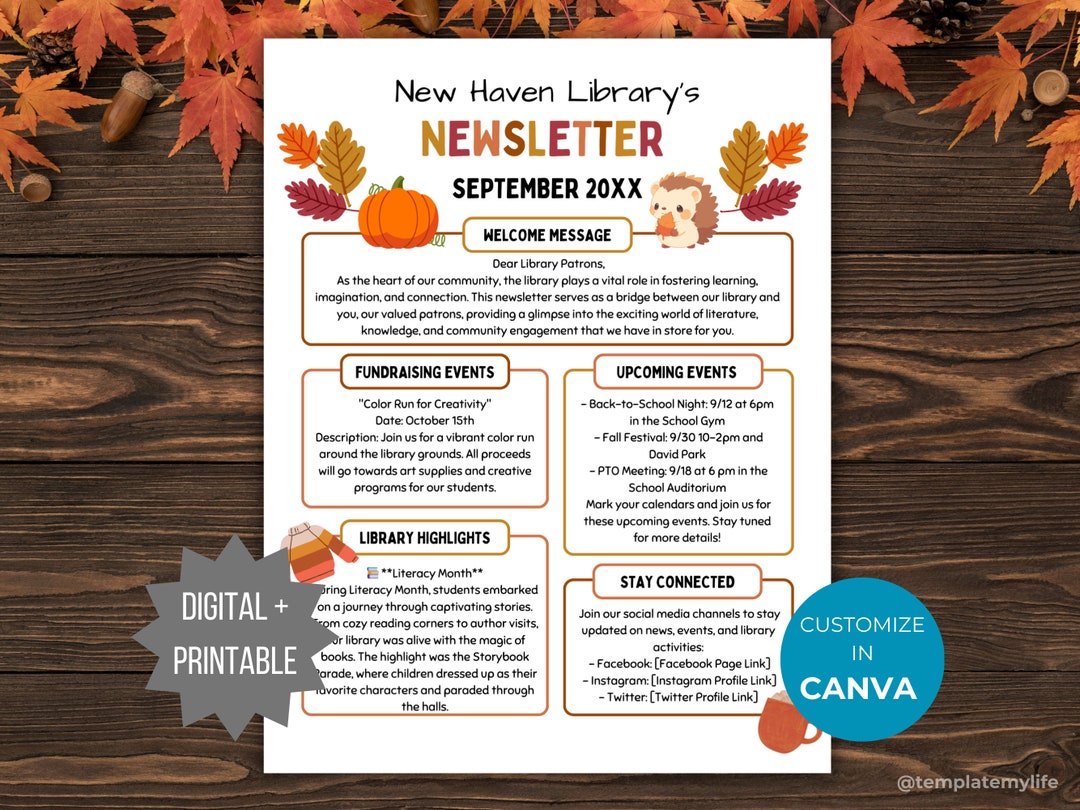 Fall Newsletter Flyer Printable Community Newsletter Flyer Editable ...