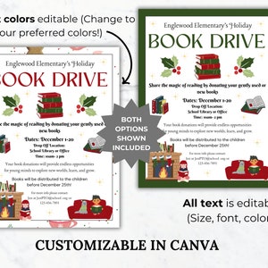 Holiday Book Drive Poster Template PTO Book Drive Flyer Editable Book ...