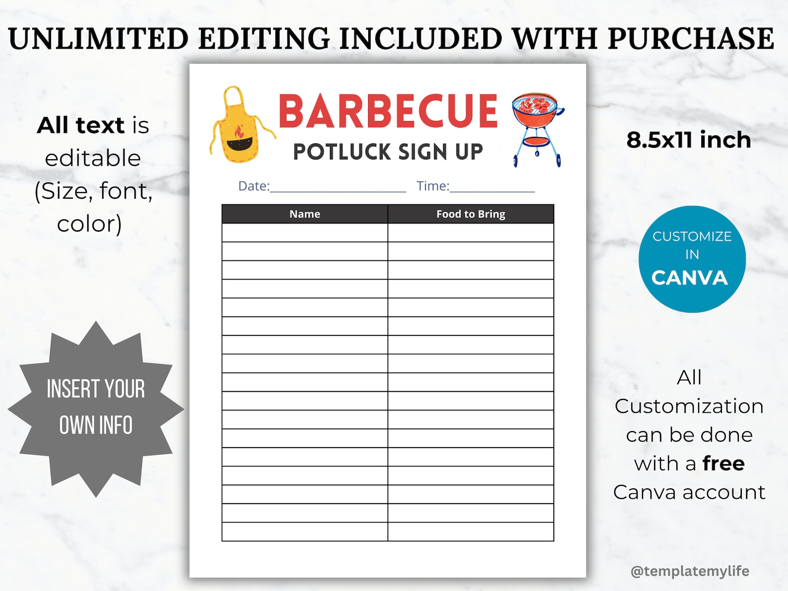 BBQ Potluck Flyer Template Summer Barbecue Potluck Sign up Sheet ...