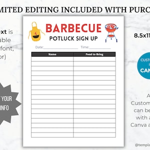 BBQ Potluck Flyer Template Summer Barbecue Potluck Sign up Sheet ...