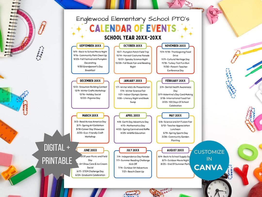 PTA Calendar of Events Flyer PTO Calendar of Events Template Pta School Calendar Printable Pta ...