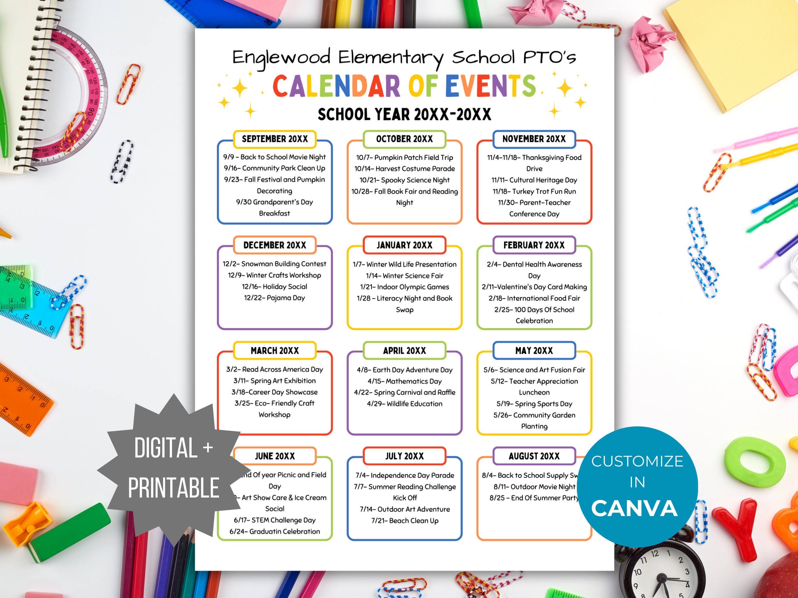 PTA Calendar of Events Flyer PTO Calendar of Events Template Pta School ...