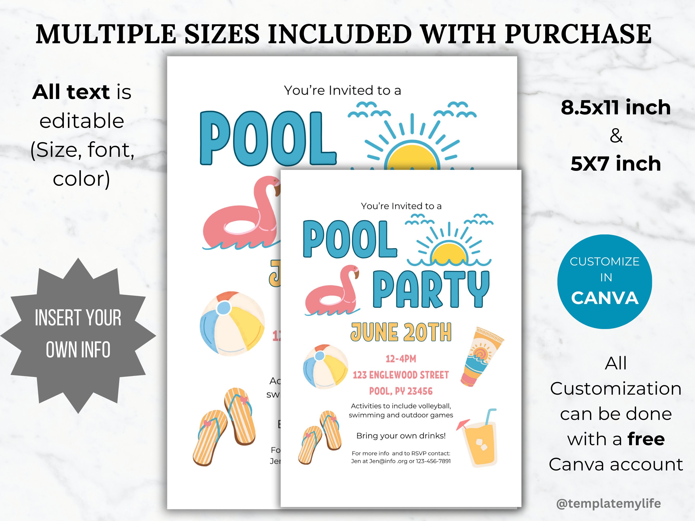Pool Party Invite Template Summer Party Invite Flyer PTO PTA Template ...