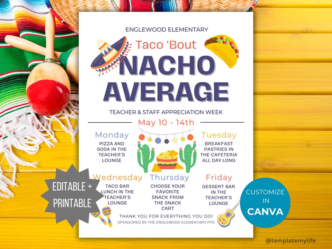 Cinco De Mayo Teacher Appreciation Itinerary Template Taco Bout Staff ...