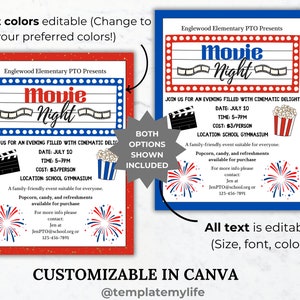 Fourth of July Movie Night Invitation PTO Template School Fundraiser ...