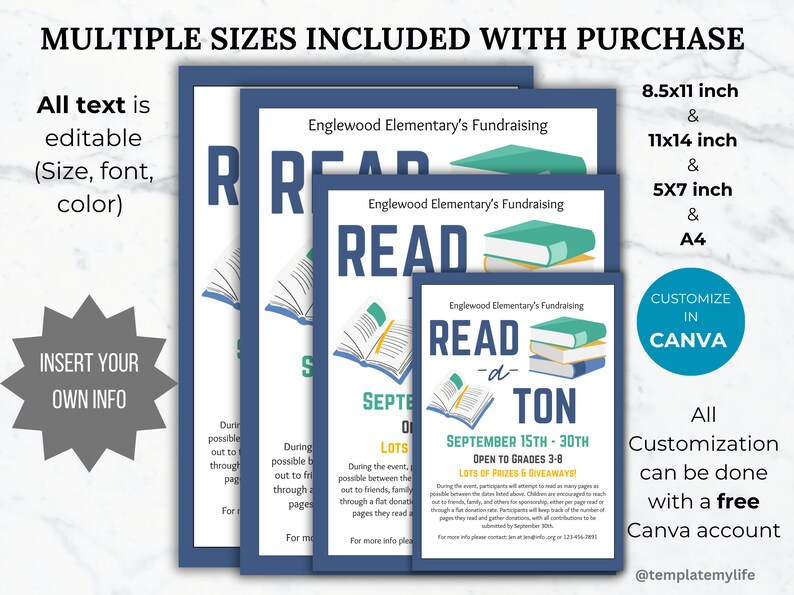 Reading Fundraiser Flyer Editable Read-a-ton Flyer PTA Printable School ...
