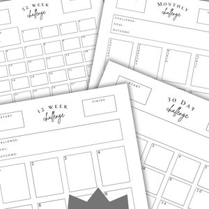 Challenge Tracker Printable 30 Day Challenge Monthly Challenge 52 Week ...