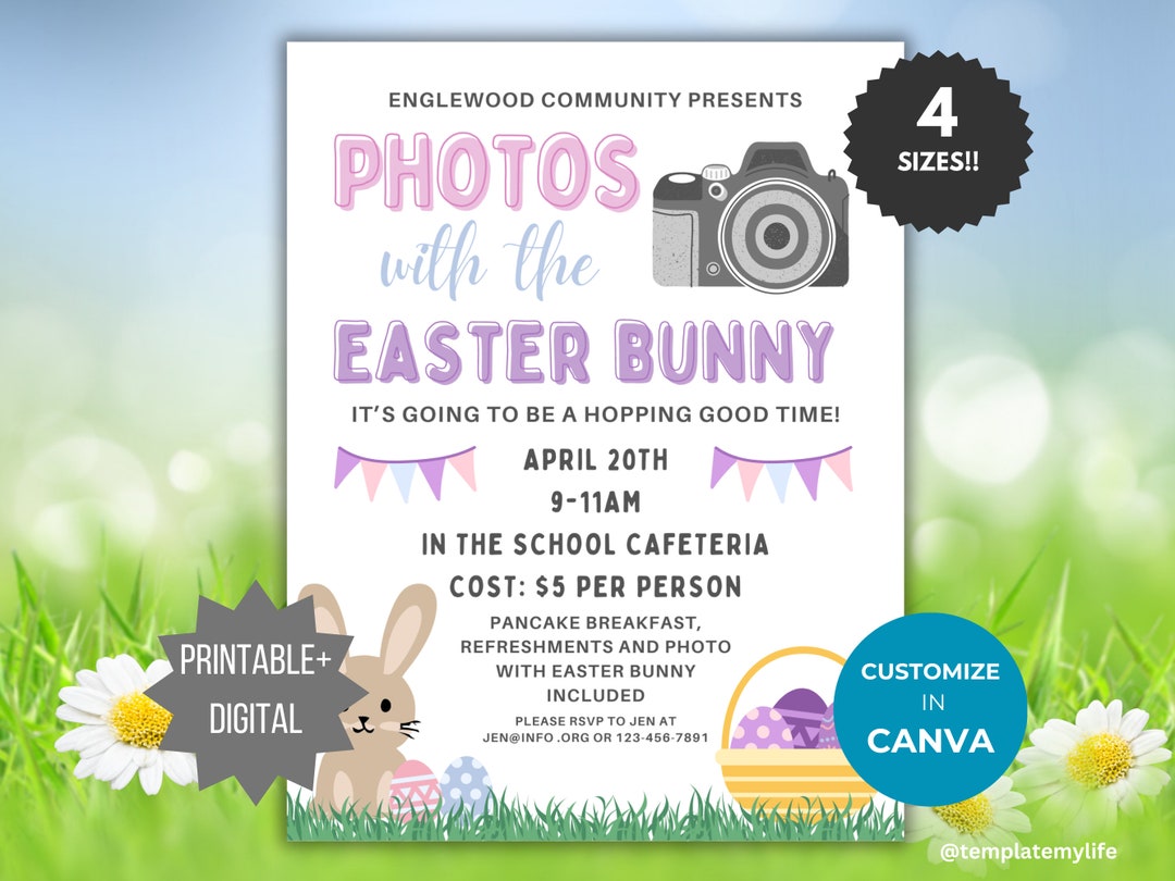 Photo With Easter Bunny Flyer Printable Spring Fundraiser Flyer Spring ...