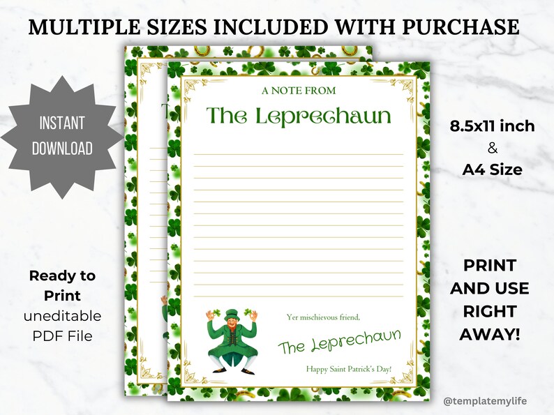 Letter From Leprechaun Printable Kid Saint Patricks Day Note From ...