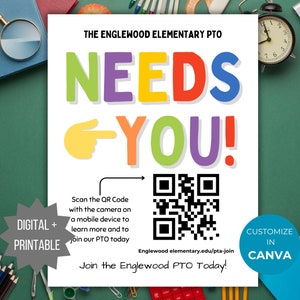 Join the PTA QR Code Flyer Join the PTO Recruitment Template Editable ...