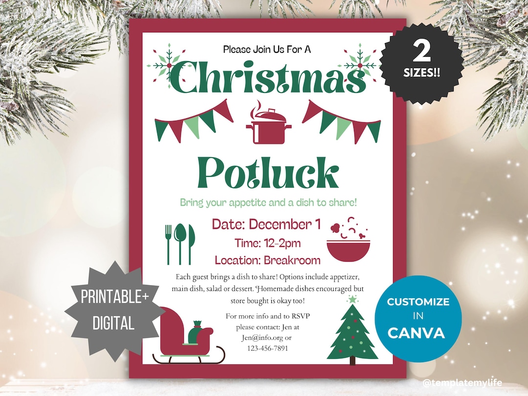 Christmas Potluck Flyer Template Holiday Potluck Invitation ...
