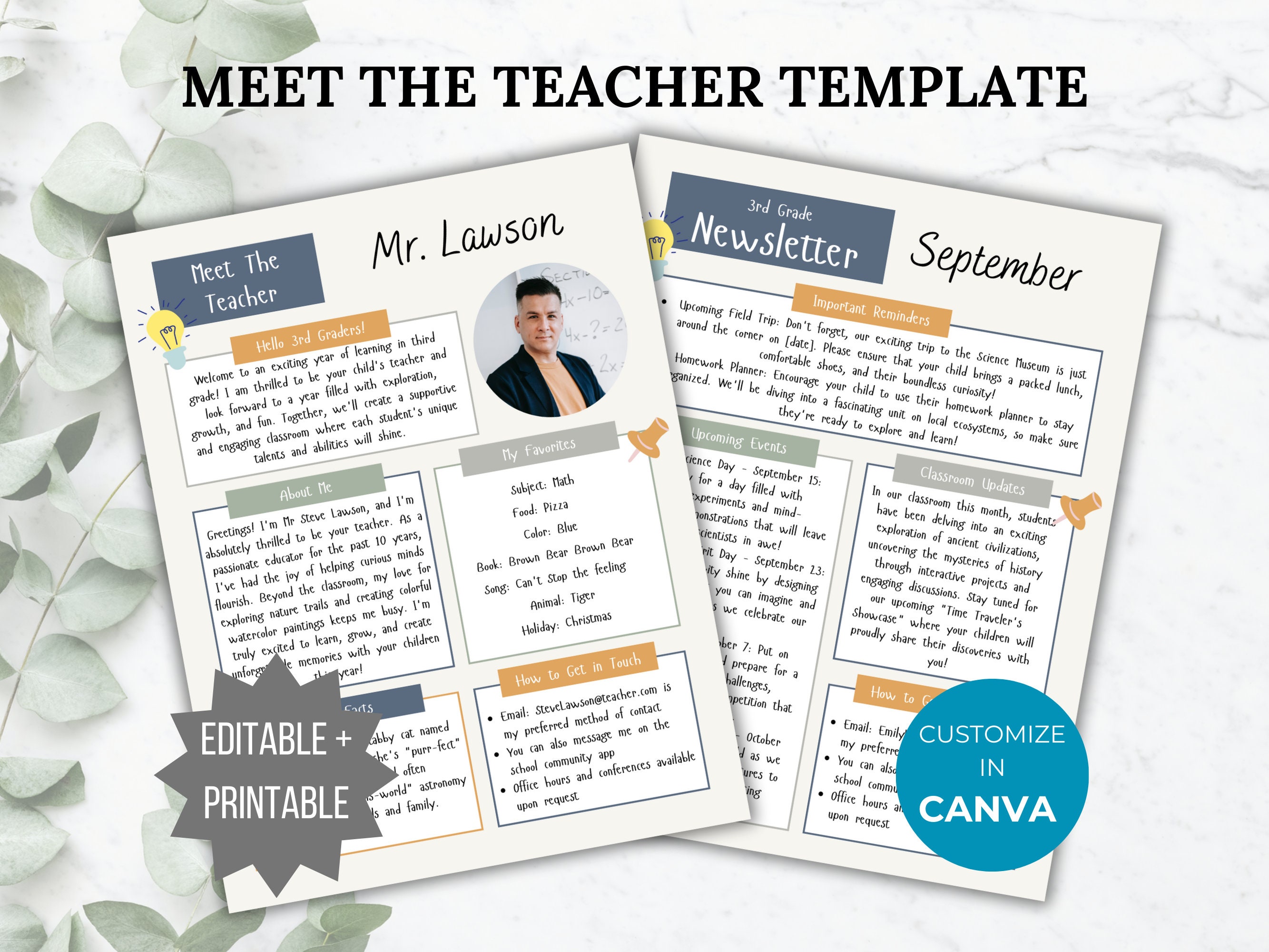 Meet the Teacher Editable Canva Template Class Newsletter Printable ...