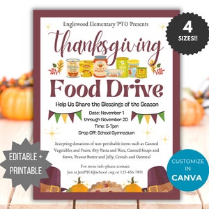 Fall Food Drive Flyer Template Library Donation Sign Editable Food ...