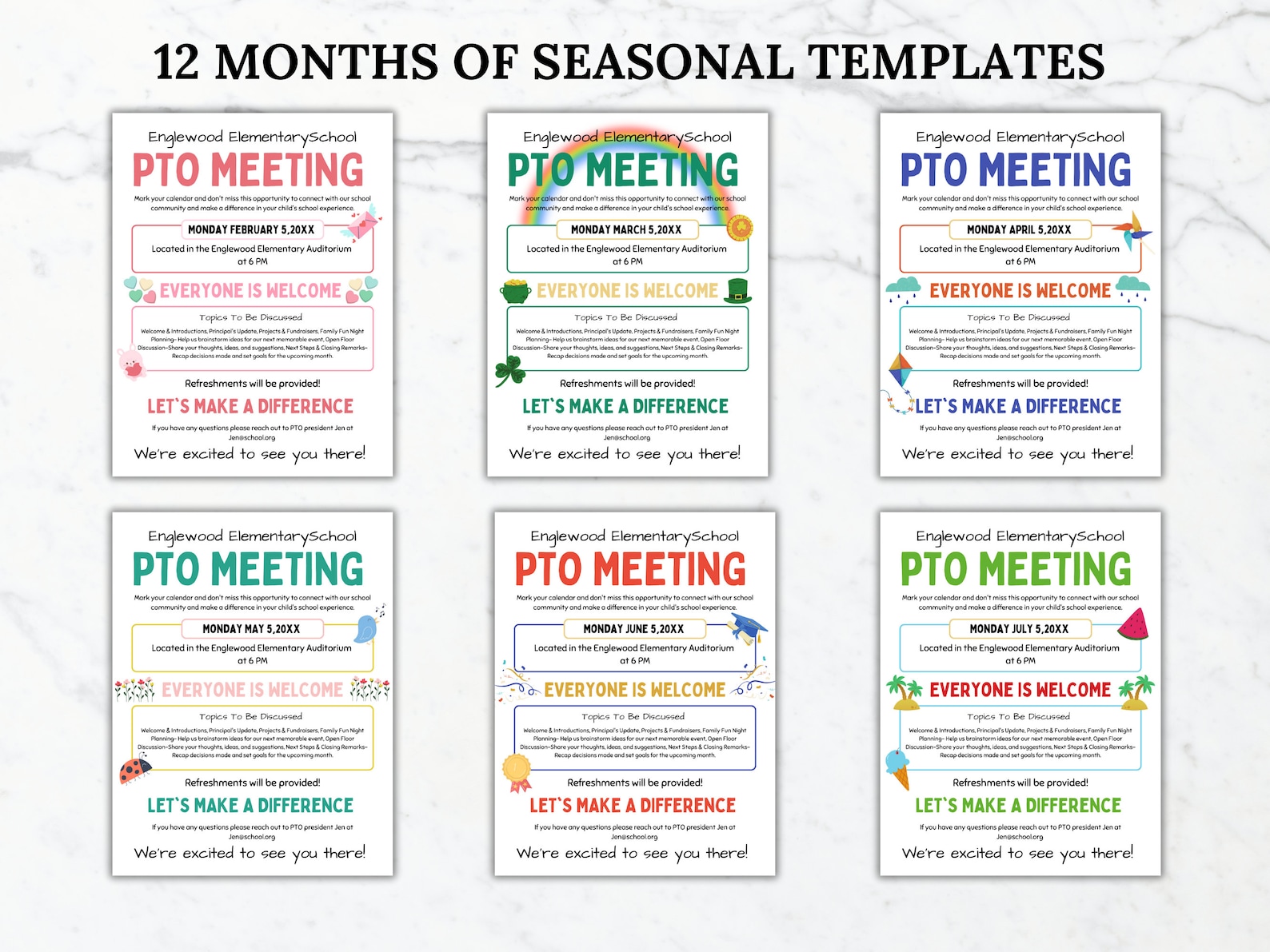 PTO Meeting Flyer Template Bundle Seasonal Pto Flyer Editable Pto ...