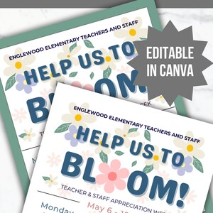 Floral Teacher and Staff Appreciation Week Template PTO Help Us Bloom ...
