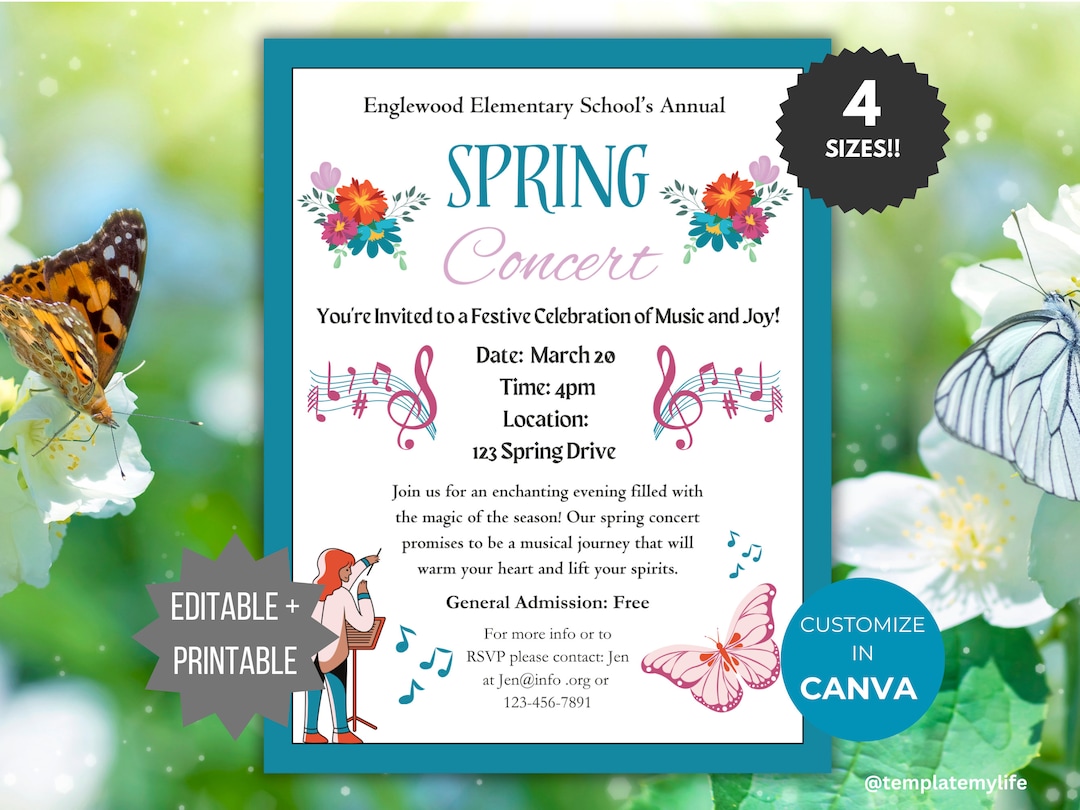 Spring Concert Flyer Template PTO Spring Recital Invitation Easter ...