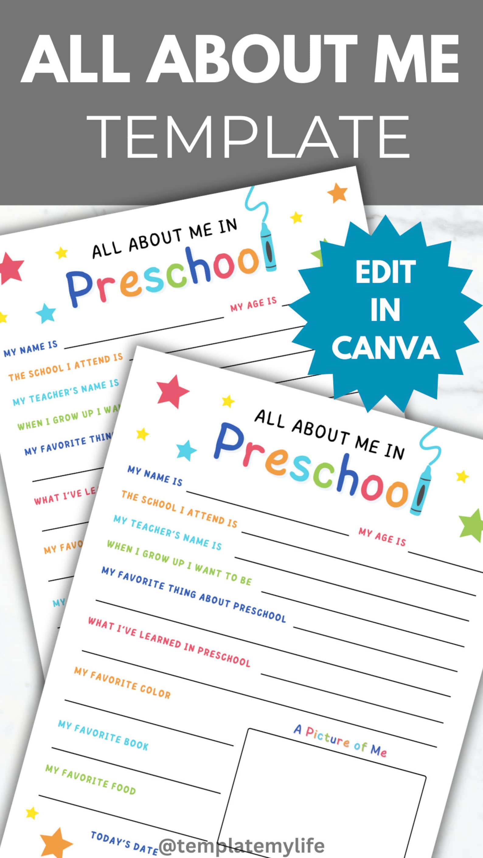 Editable All About Me Preschool Printable Worksheet Kid School ...