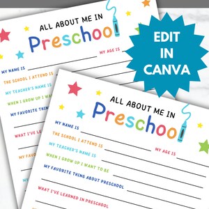 Editable All About Me Preschool Printable Worksheet Kid School ...