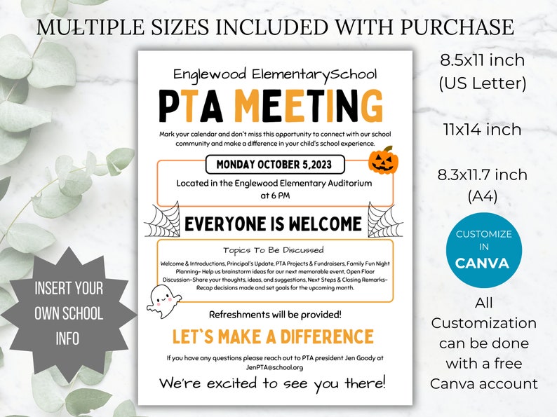 PTA Meeting Flyer Template Bundle Seasonal Pta Flyer Editable - Etsy